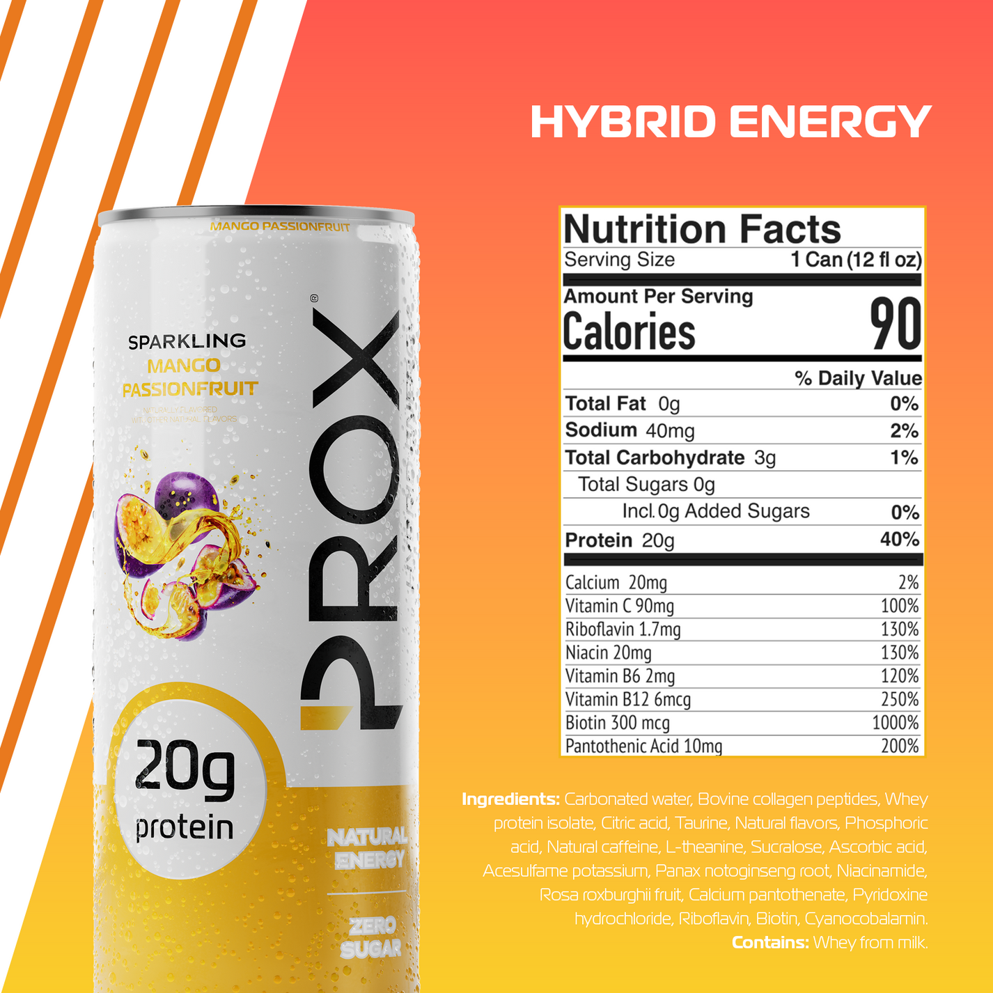 Prox Mango Passionfruit Protein Energy Drink | 20g Protein, Zero Sugar ...
