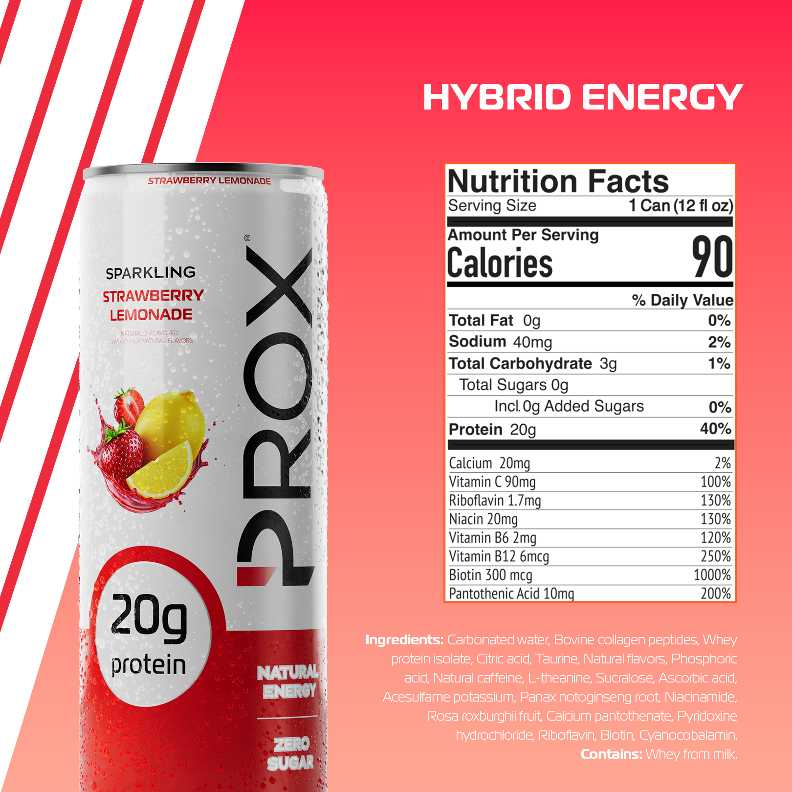 Prox Strawberry Lemonade Protein Energy Drink | 20g Protein, Zero Sugar ...
